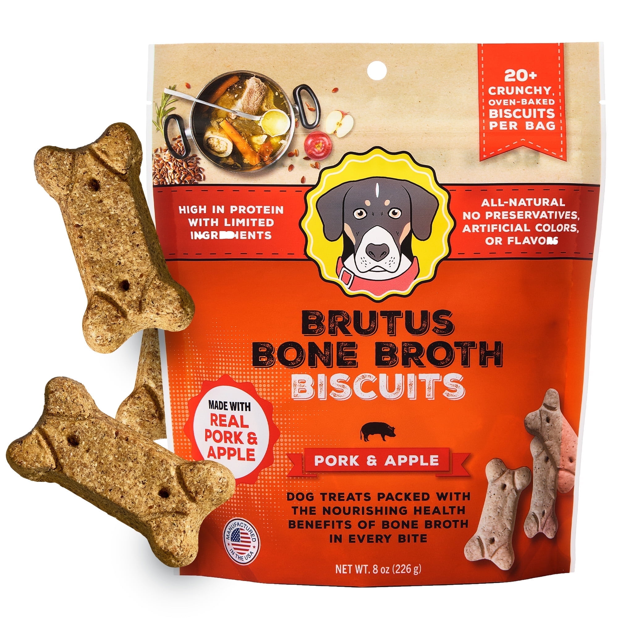 Brutus Bone Broth Biscuits (Pork and Apple) - Natural Dog Treats - Healthy Dog Biscuits with ...