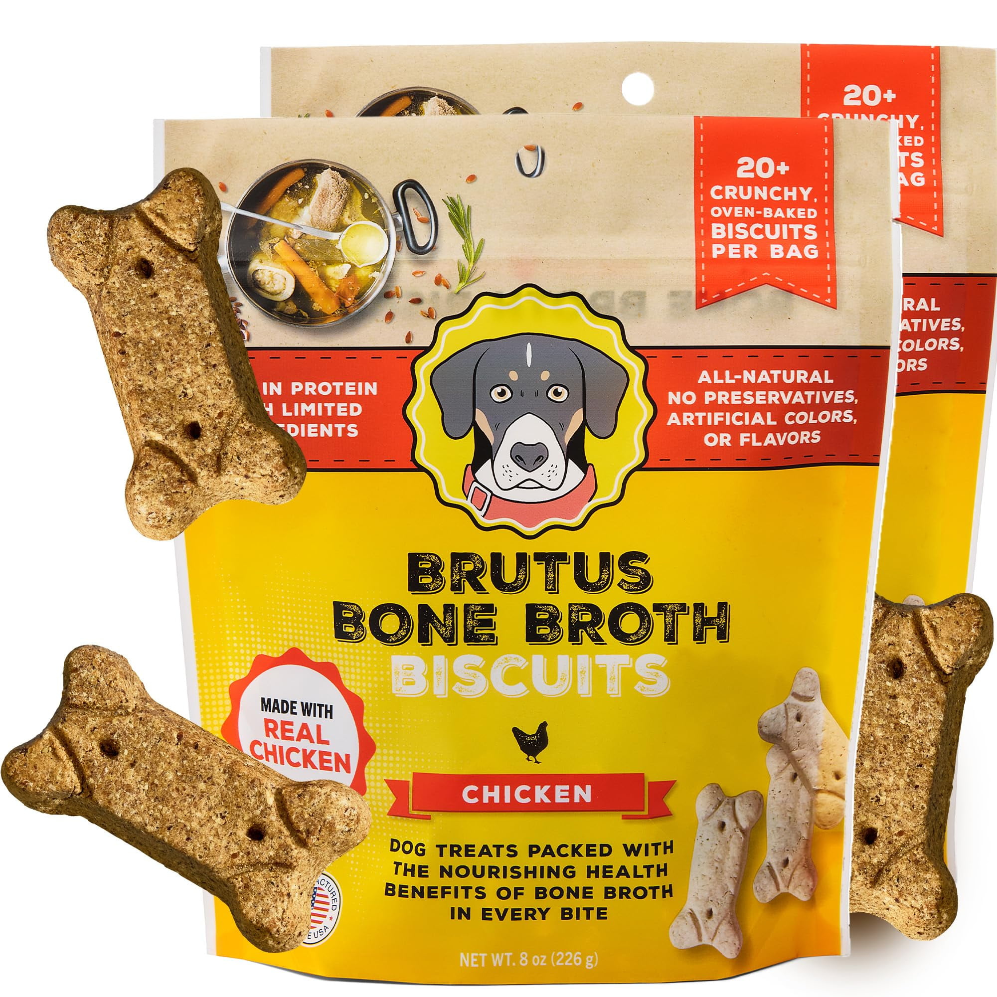Brutus Bone Broth Biscuits YYF14 (Chicken) - Healthy Dog Treats - Natural Dog Biscuits with Dog ...
