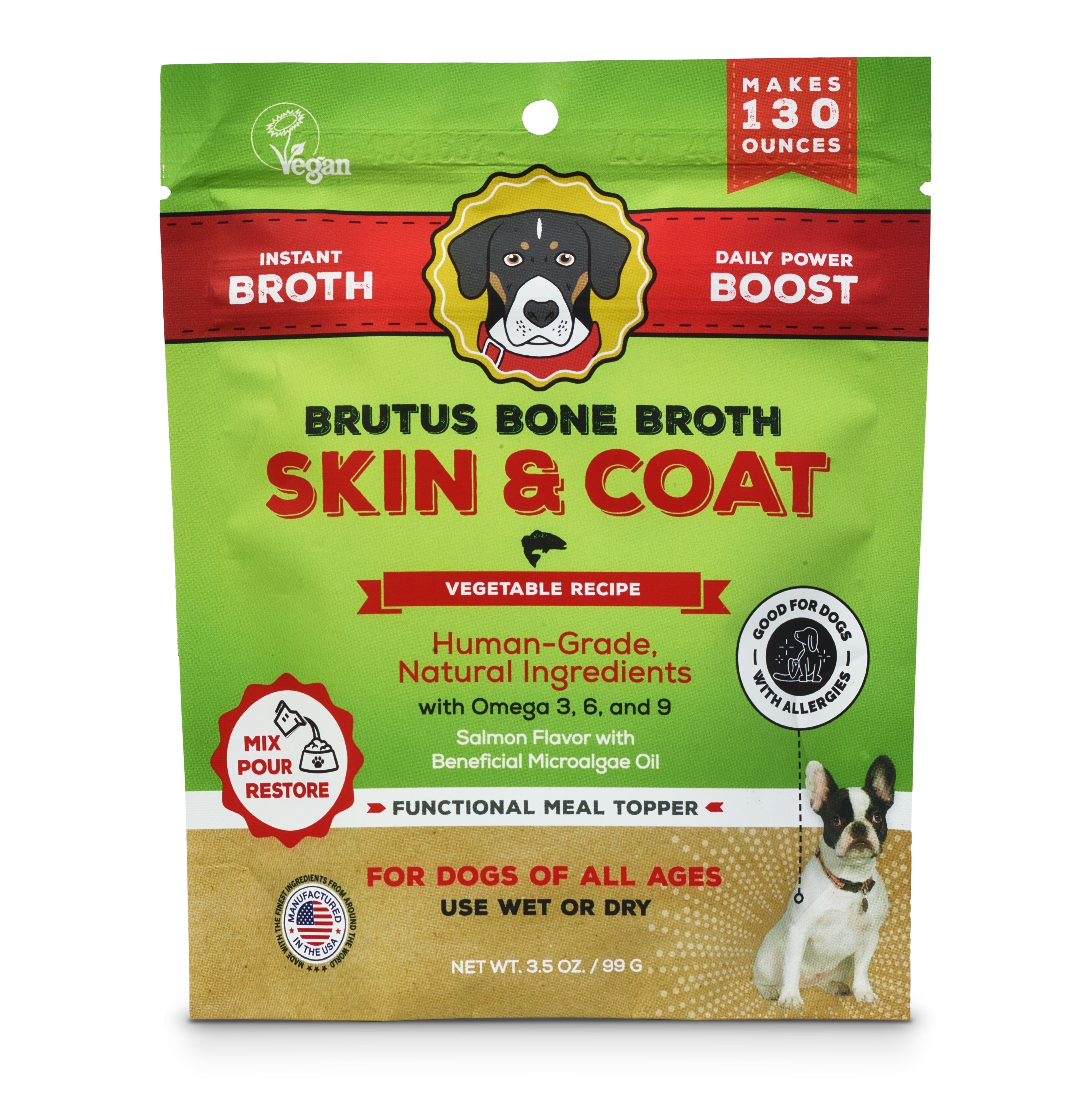Brutus Broth Skin and Coat Meal Topper, Salmon Powder, Omegas 3 6 9 ...