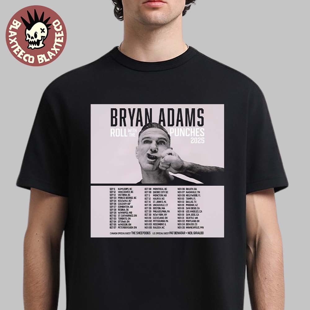Bryan Adams Roll With The Punches 2025 Tour Black T-Shirt PA28 ...