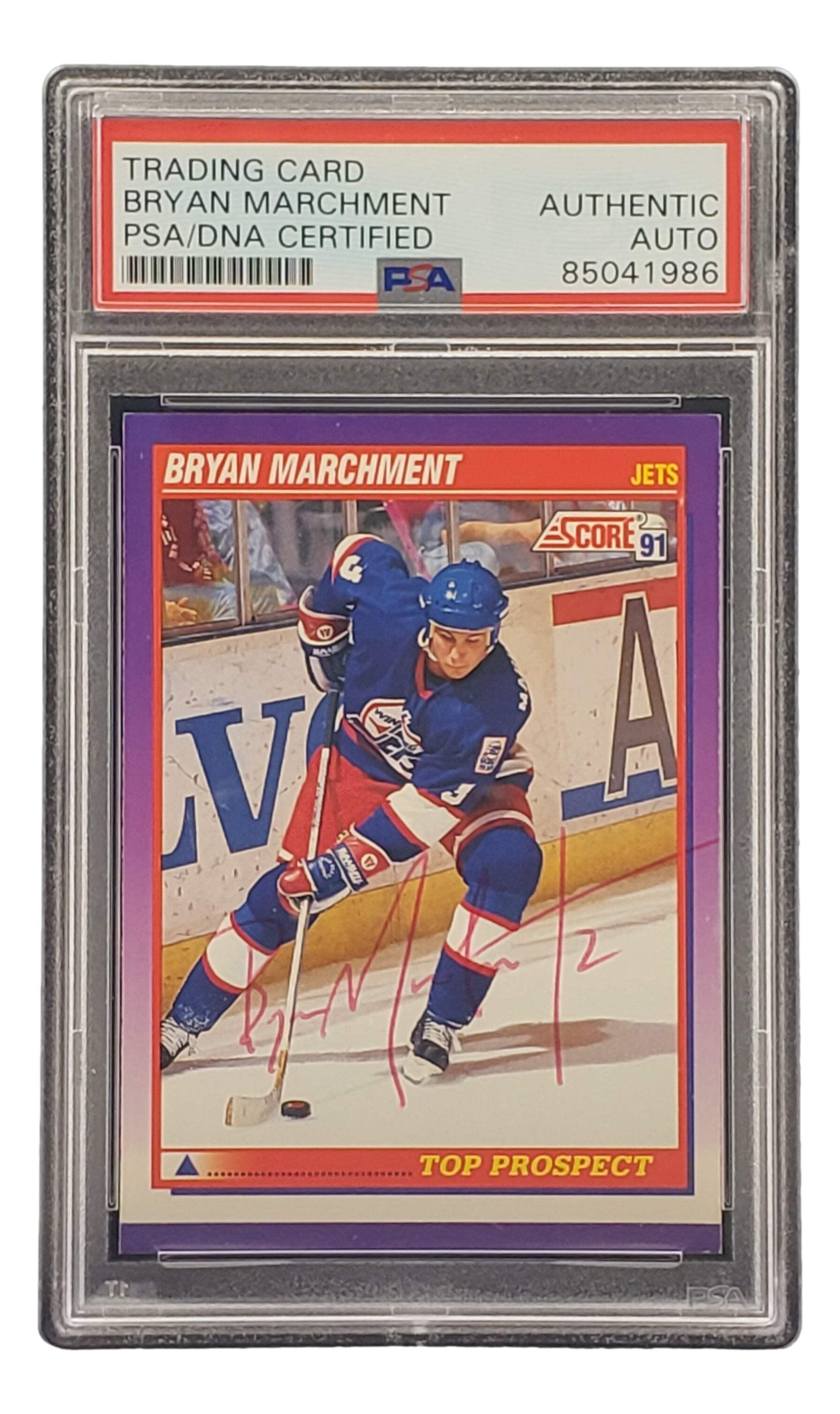 Bryan Marchment Signed 1991 Score #314 Winnipeg Jets Hockey Card PSA ...