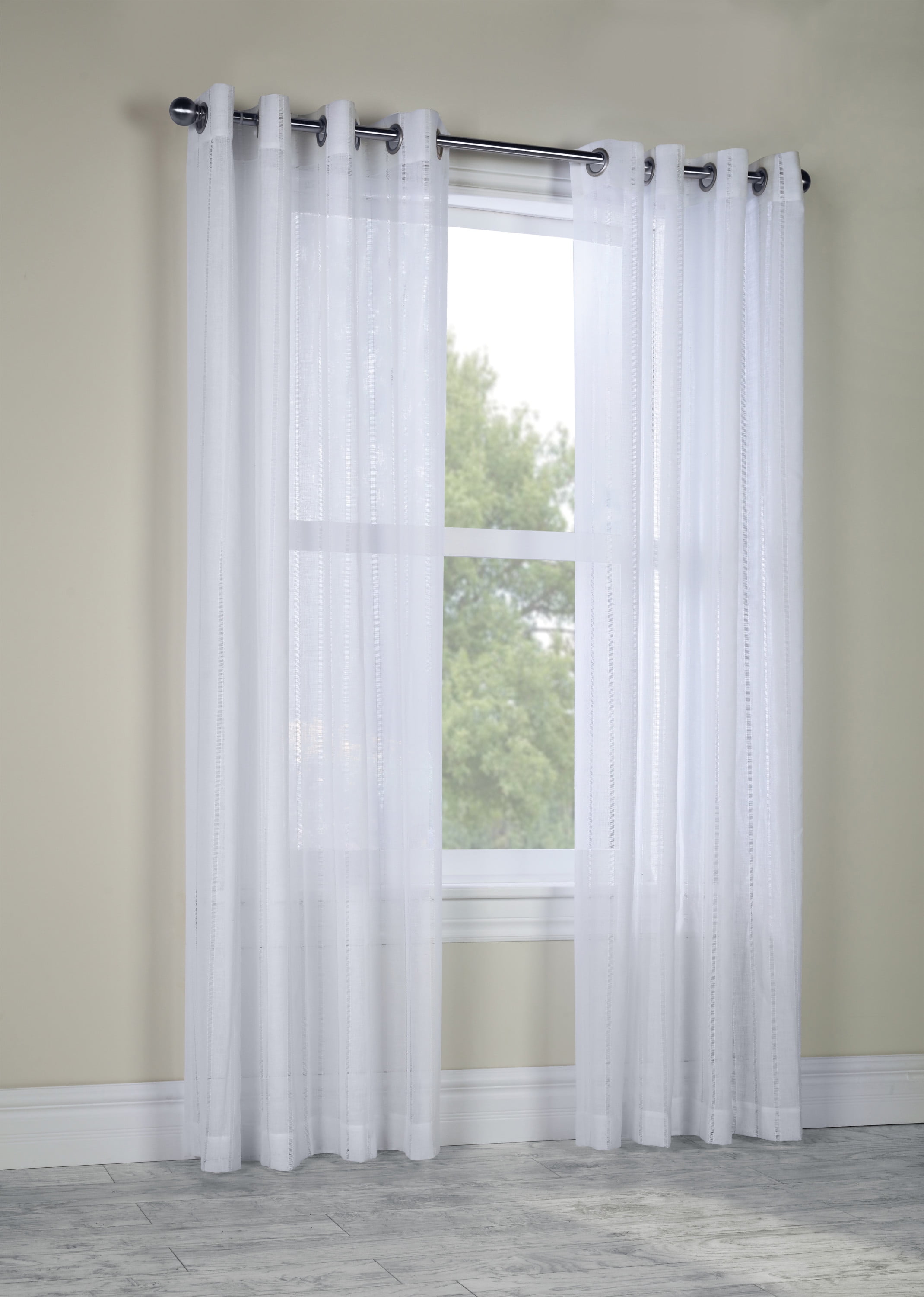 Bryanna Faux Linen Grommet Curtain Sheer Sheer 52" x 95" in White - Walmart.com