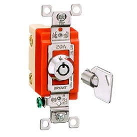 Bryant 4901RKL Barrel Key Switch Single Pole 20A 120/277V AC Rotary ...