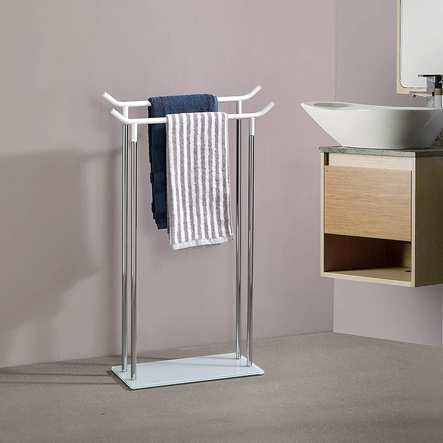 - Bryant Metal/Glass Free Standing Bathroom Towel Rack Stand, Chrome ...