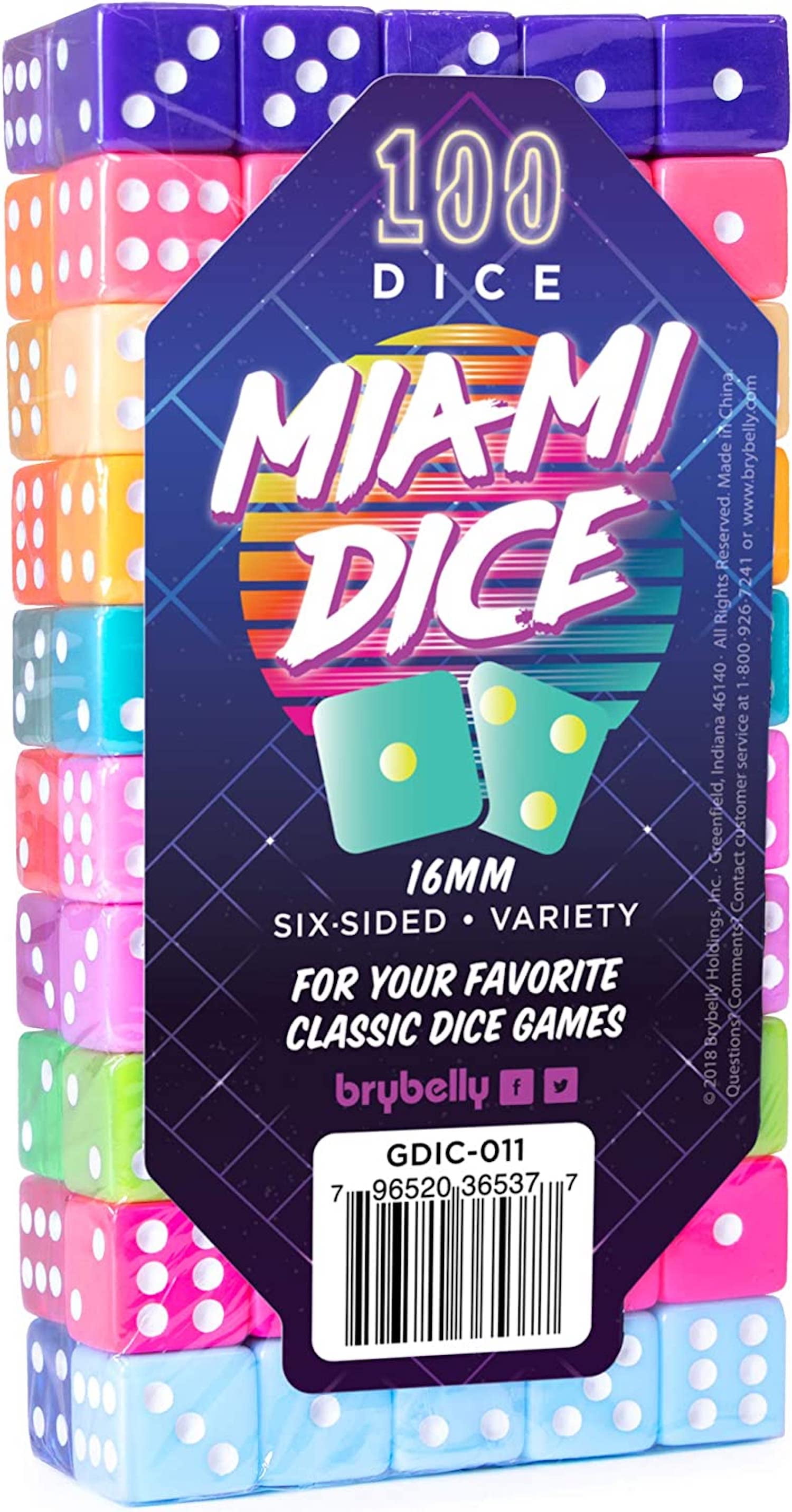 Brybelly 100-pack Miami Dice: Retro 80s 6-Sided Gaming Dice - Walmart.com