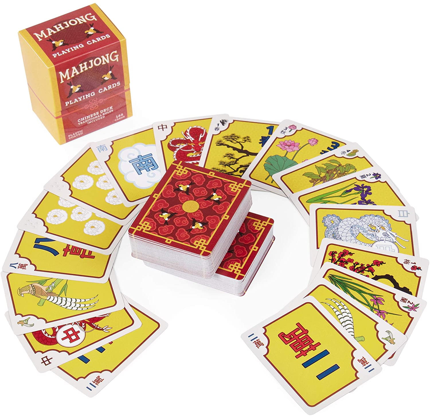 Brybelly Chinese Mahjong Playing Cards - 144-Card Deck with Classic ...