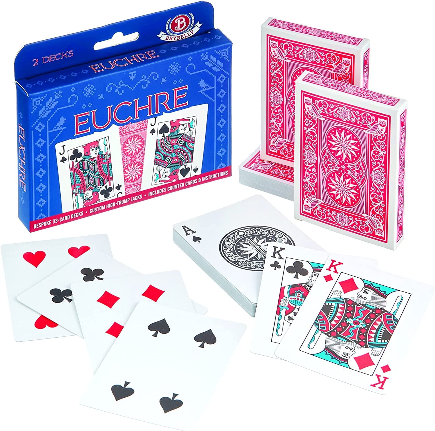 Brybelly Euchre Card Game - 2 Decks Pre-Stripped, Custom Art, Counter ...