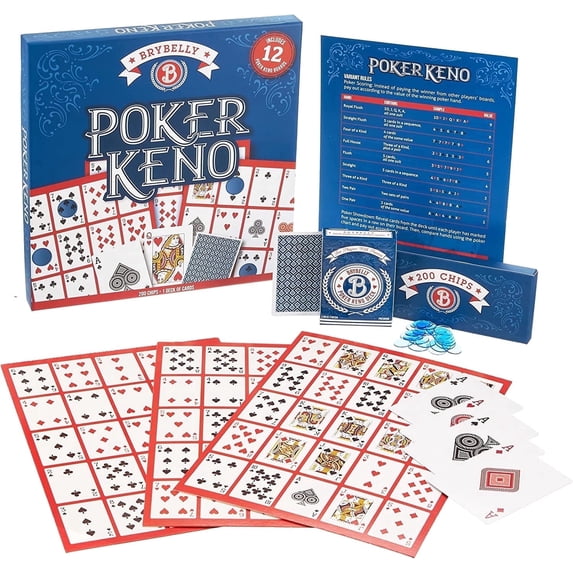 Brybelly Poker Keno Game Set - Casino Board Game with Cards, Chips, 12 ...