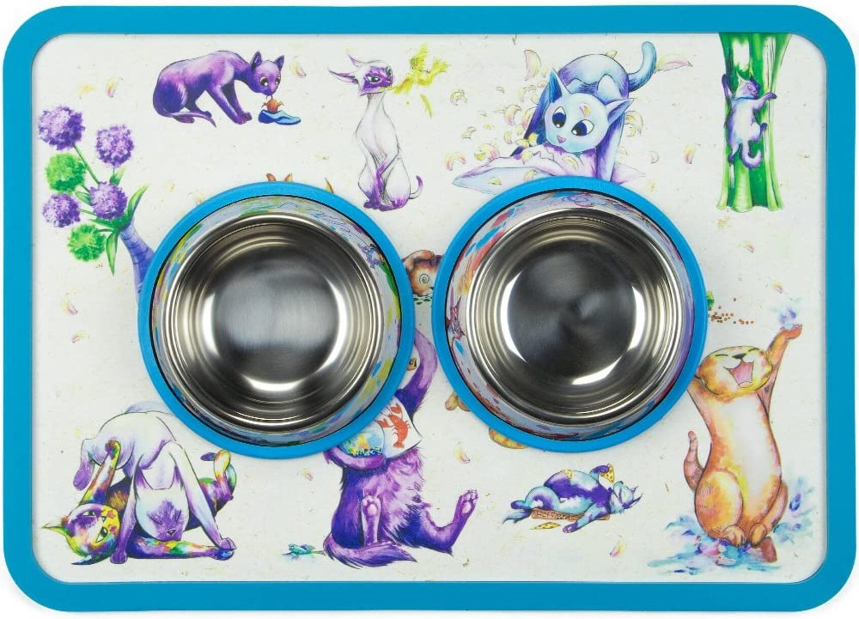 Brybelly Weebo Pets 3-in-1 Cat Food & Water Bowls with Mat Set - Cat ...