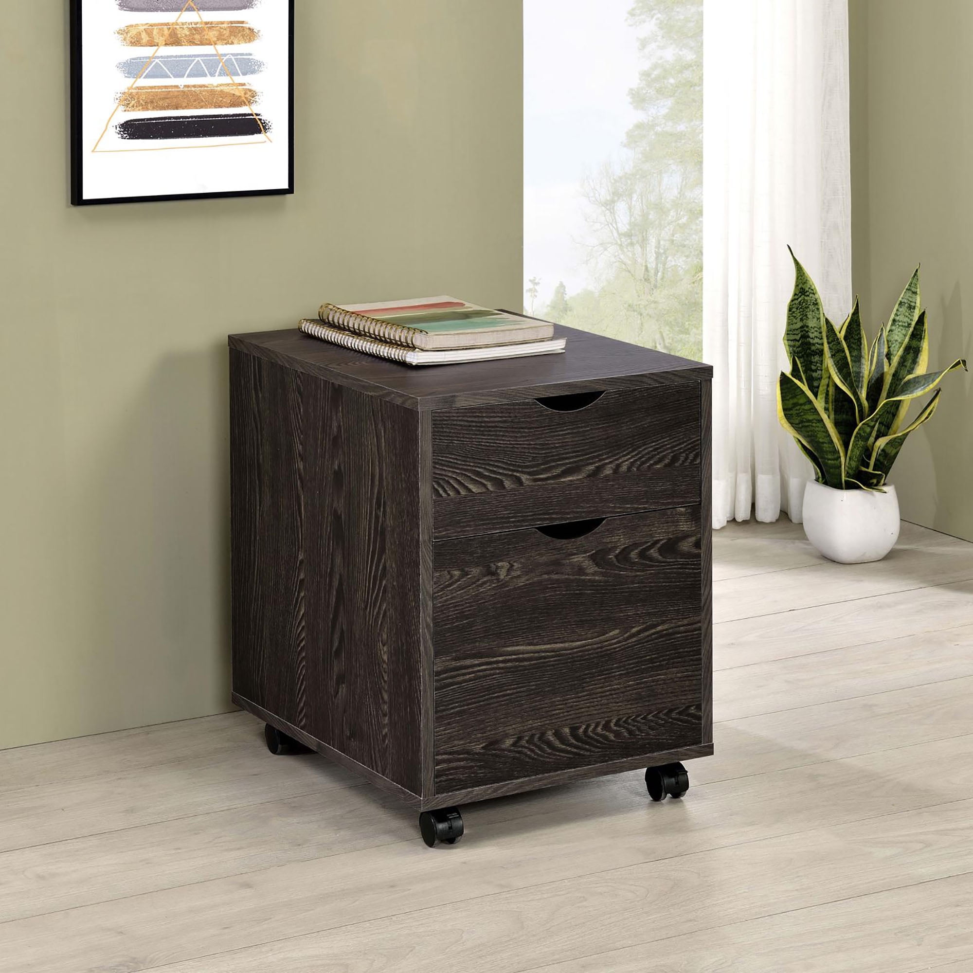 Bryceton Dark Oak 2-Drawer File Cabinet With Casters - Walmart.com