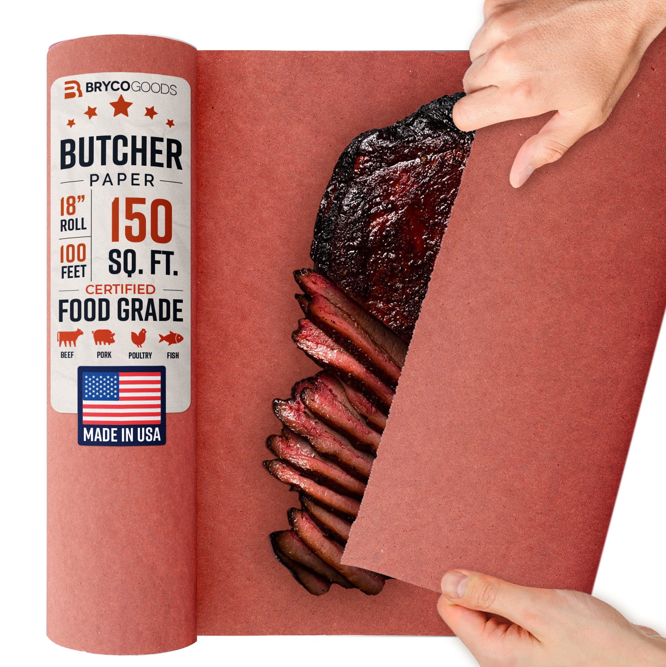 "Bryco Goods Non-Colored, Free Butcher Paper Roll, Food Grade Peach ...