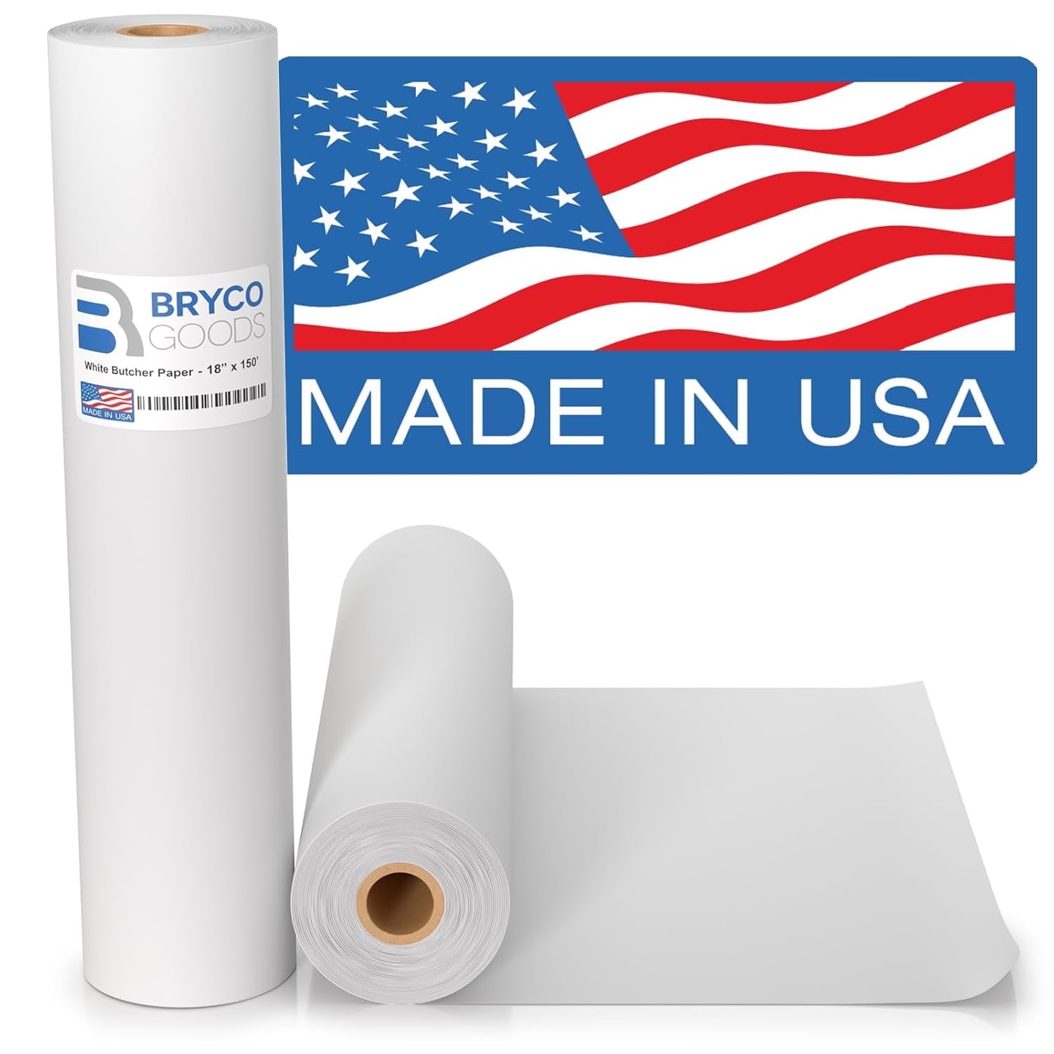 Bryco Goods White Kraft Butcher Paper Roll - 18" x 150' - Made in USA ...