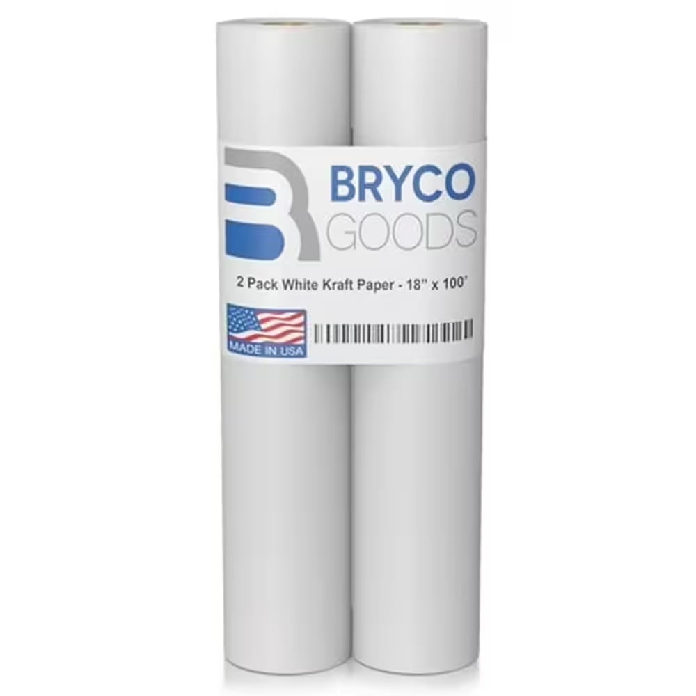 Bryco Goods White Kraft Paper Roll, 18” x 100’ (1200”), Pack of 2, Made ...