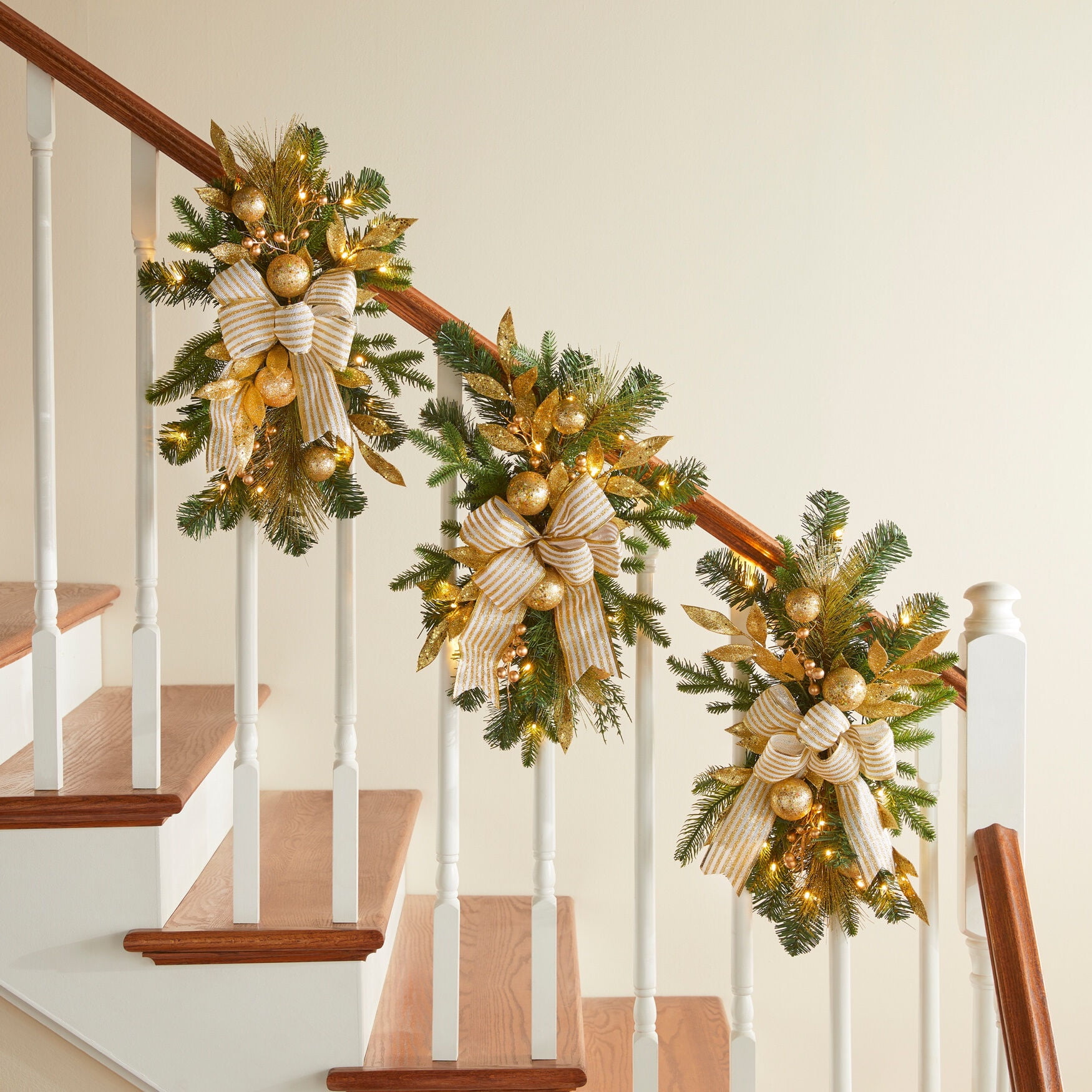 BrylaneHome 24" Pre-Lit Christmas Stair Swag with Hanging Garland ...