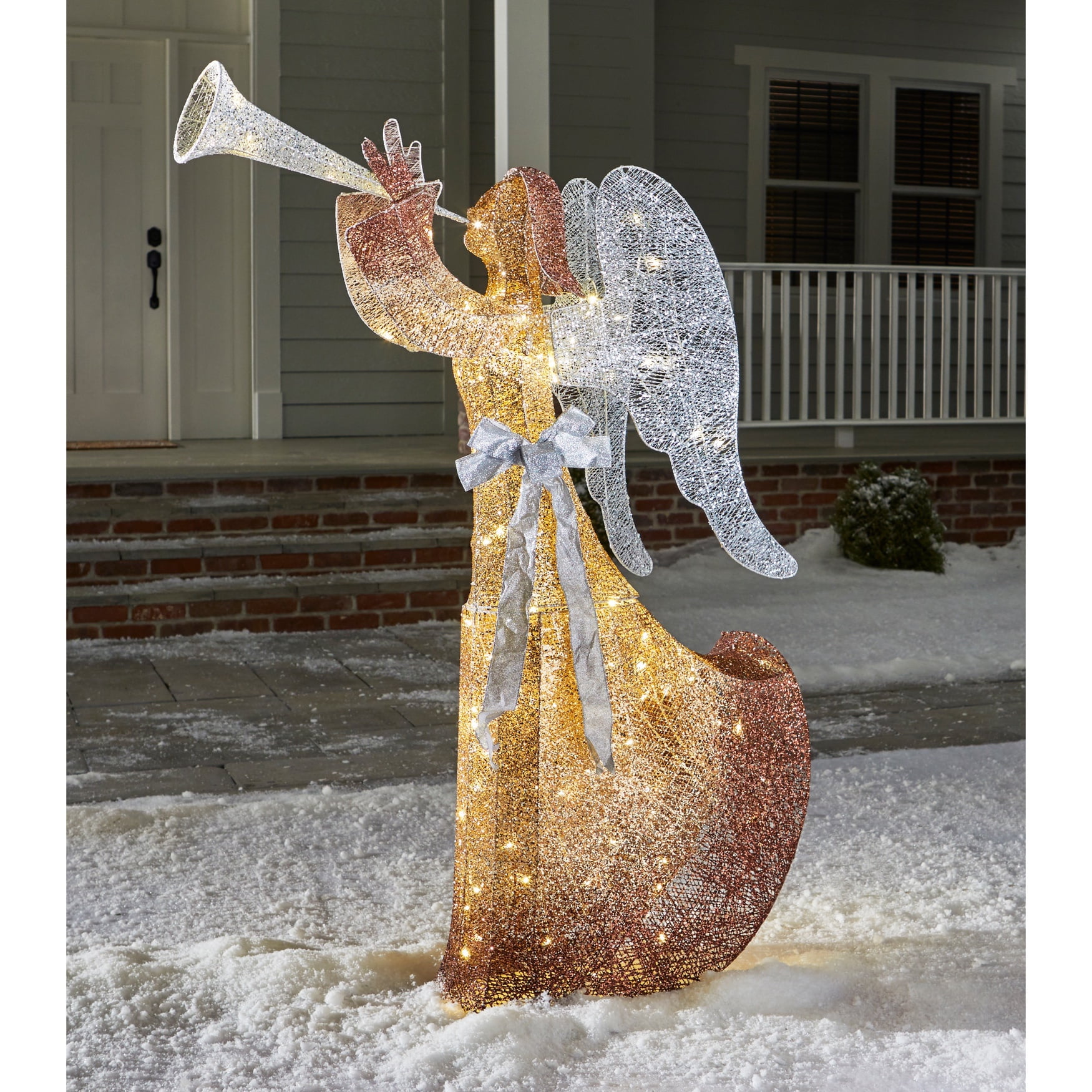 "BrylaneHome 60"" Pre-Lit Christmas Angel with Trumpet, Indoor/Outdoor ...