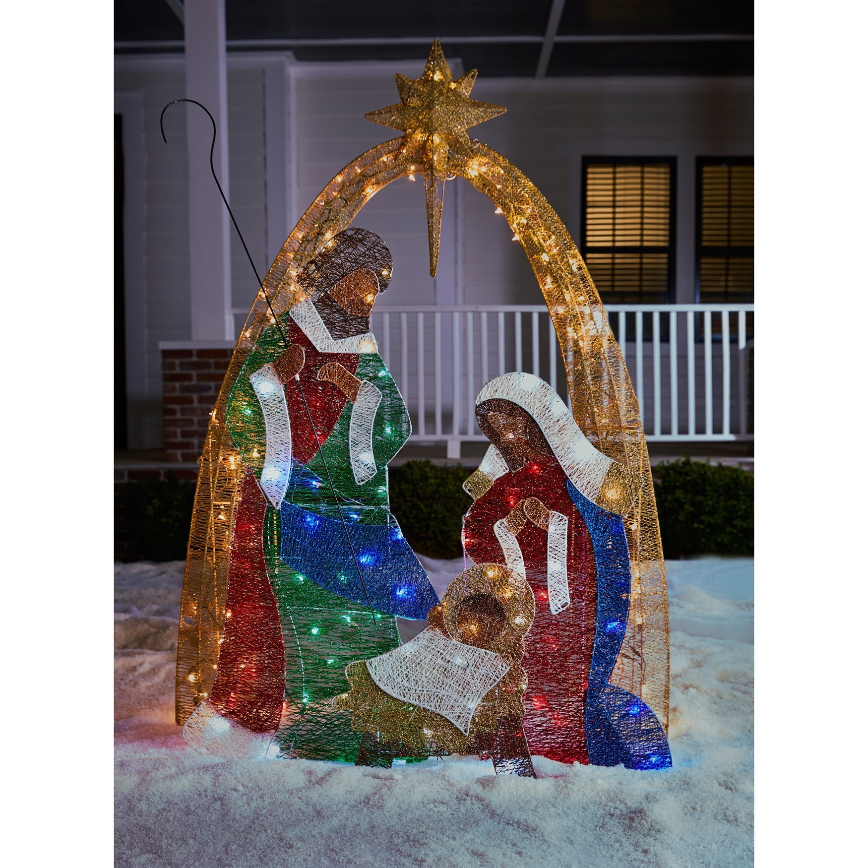 BrylaneHome Christmas 72" Crystal Fabric Multi-Colored Nativity Scene ...