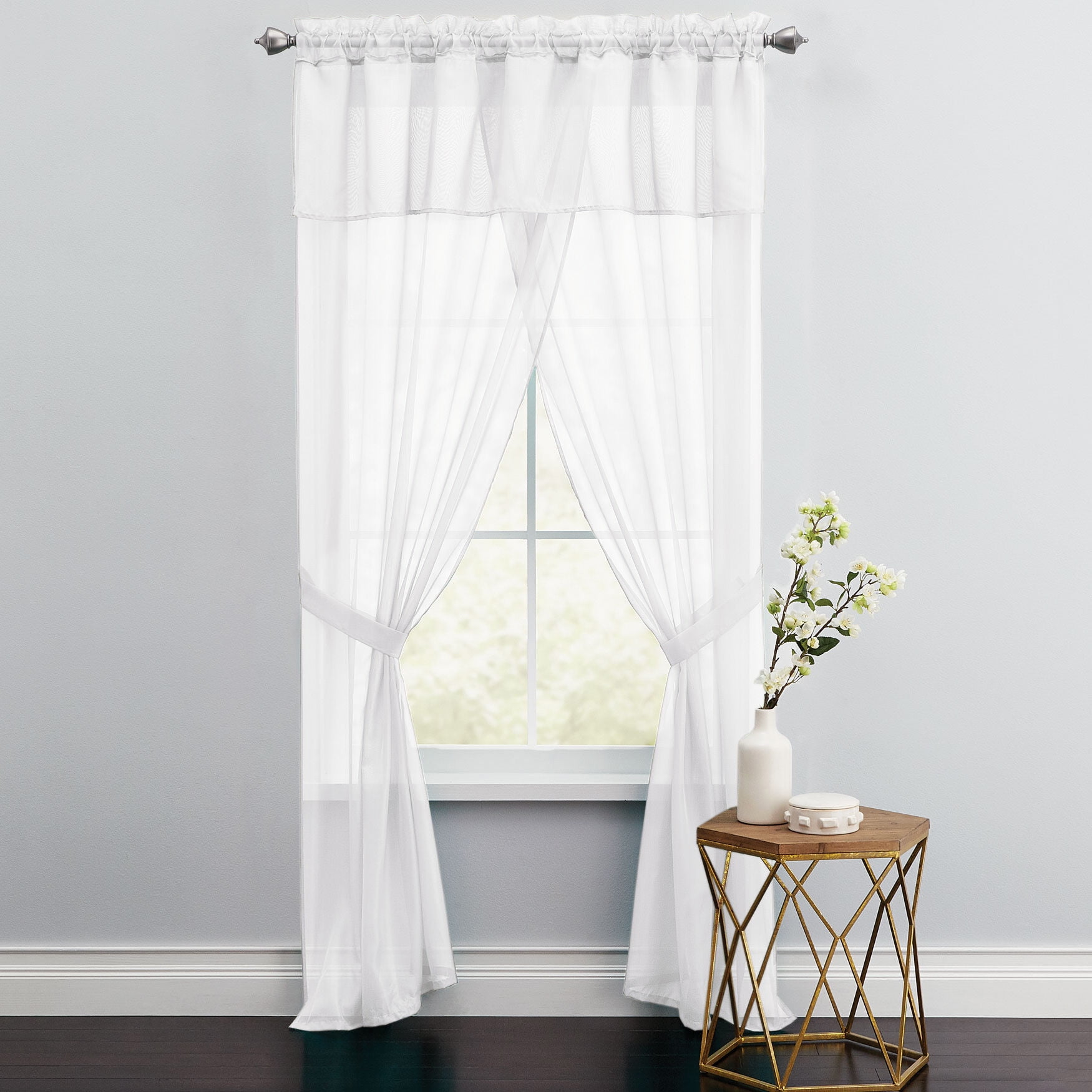 BrylaneHome BH Studio Sheer Voile 5 Piece One-Rod Curtain Set - Walmart.com