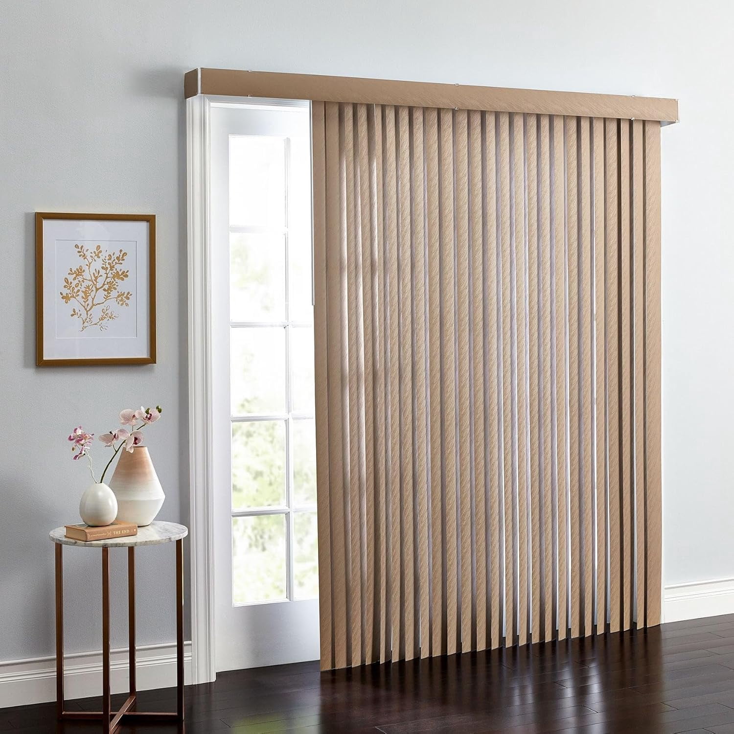 BrylaneHome Embossed Vertical Privacy Slat Blinds - 54" W 63" L, Light ...