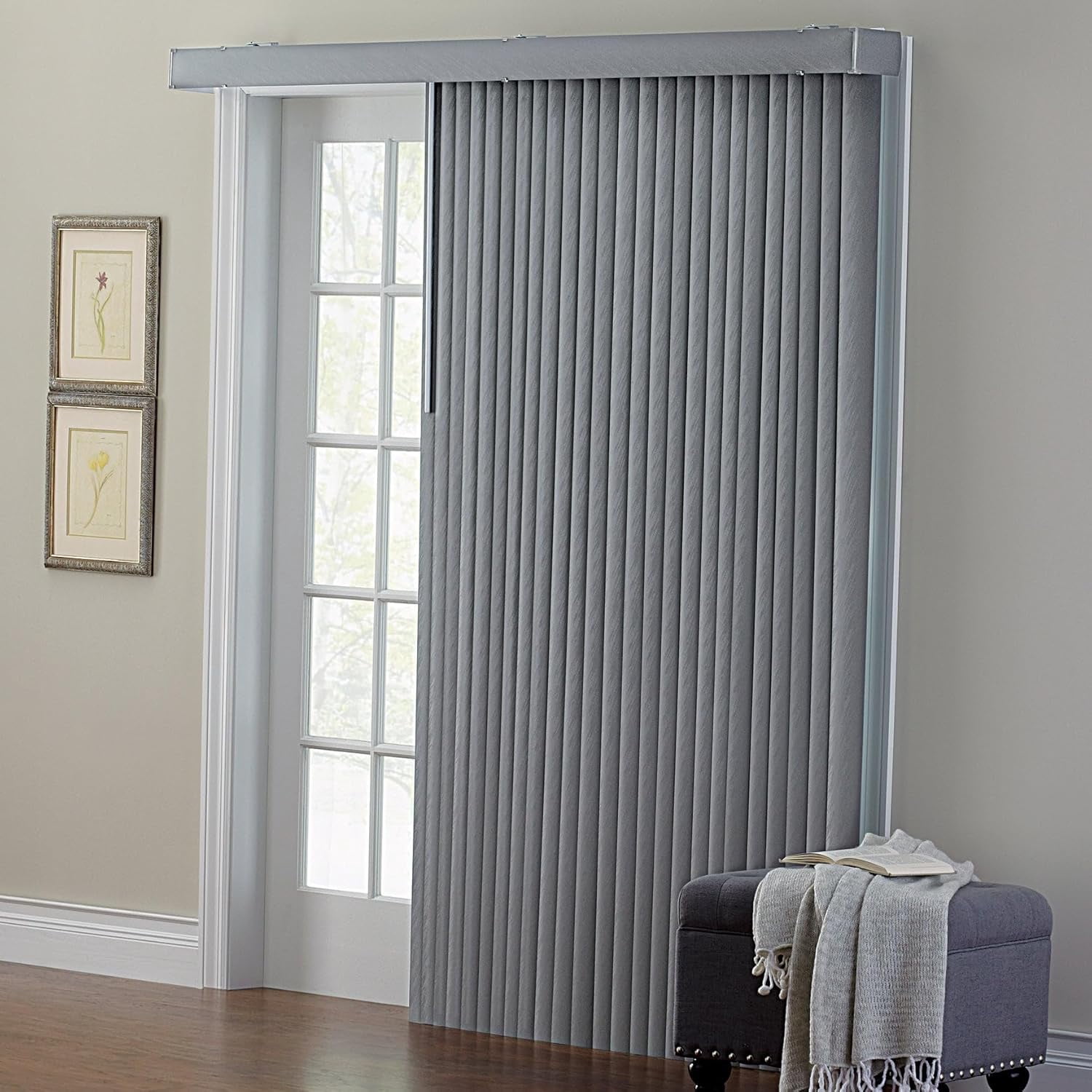 BrylaneHome Embossed Vertical Privacy Slat Blinds - 78" W 63" L, Grey ...