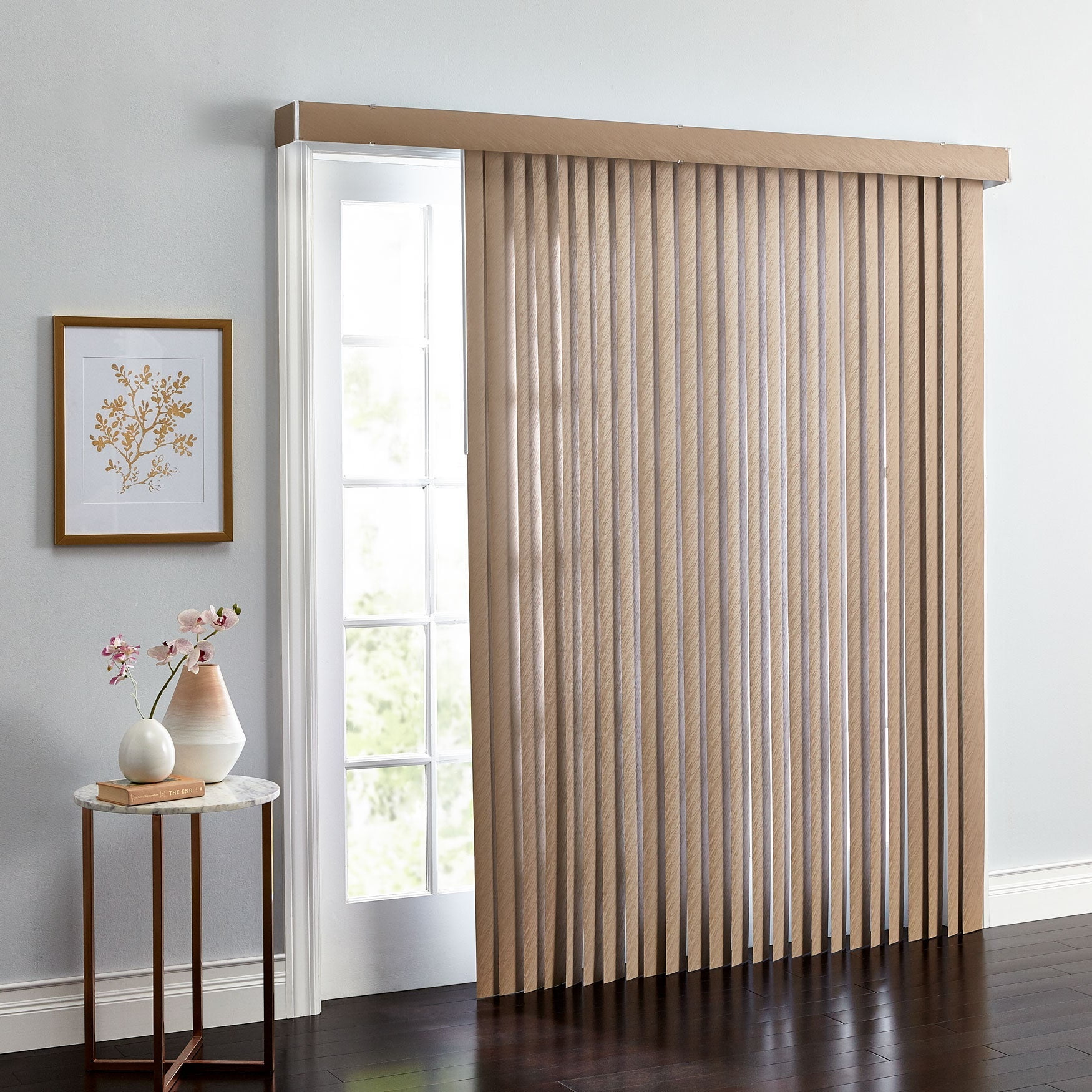 BrylaneHome Light Taupe Embossed Vertical Privacy Slat Blinds, 90in W ...