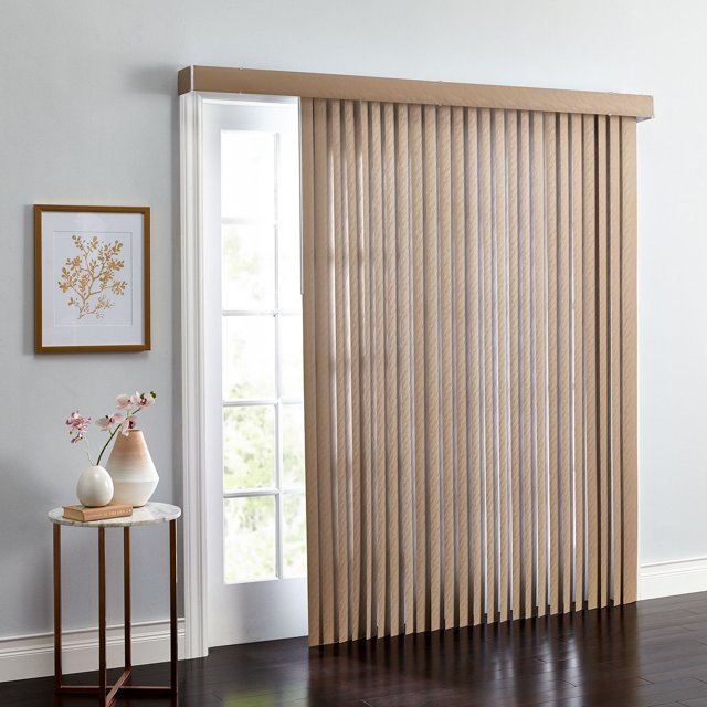 BrylaneHome Embossed Vertical Privacy Slat Blinds, Reversible Vinyl for ...