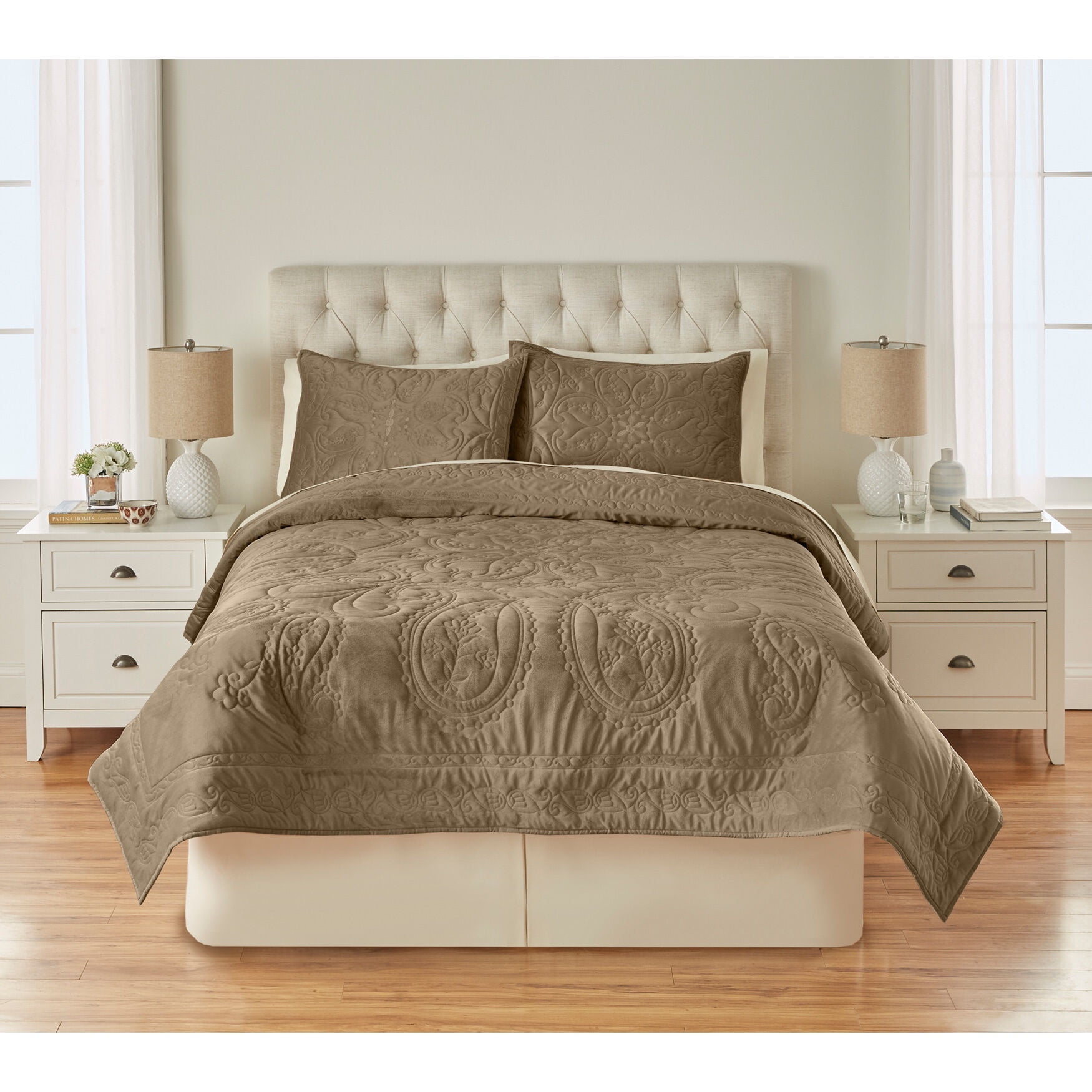 BrylaneHome Embroidered Velvet Quilt Set - Walmart.com