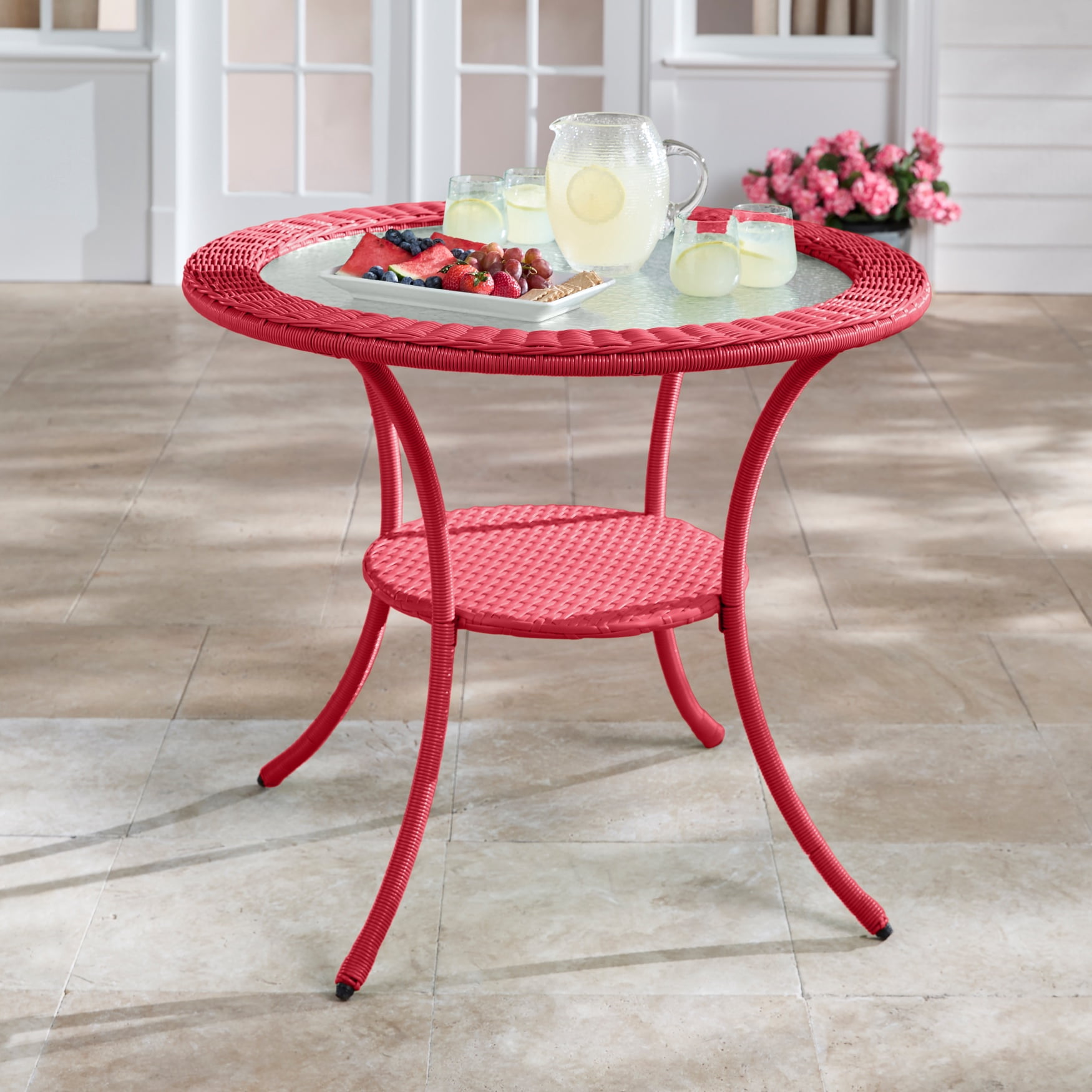 BrylaneHome Outdoor Roma All Weather Round Resin Wicker Bistro Table ...