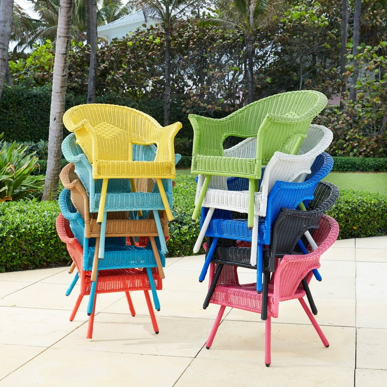 BrylaneHome Outdoor Weather Resistant Roma Hand Woven Resin Wicker Stacking Chair Free Seat Back Cushions for Home Backyard Deck Patio 250 Lb