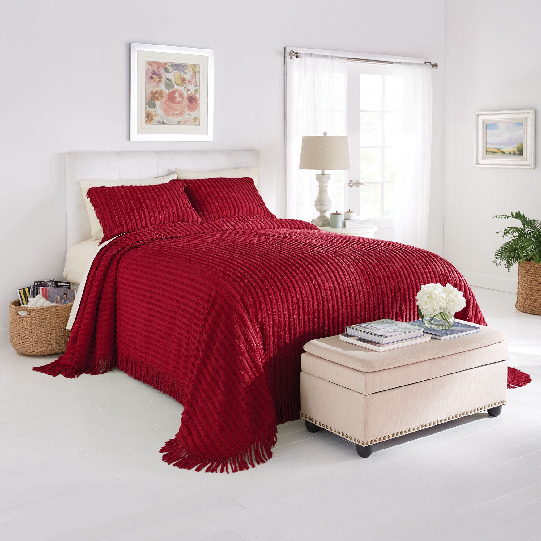 BrylaneHome Oversized Extra Wide Cotton Chenille Bedspread with Fringed ...