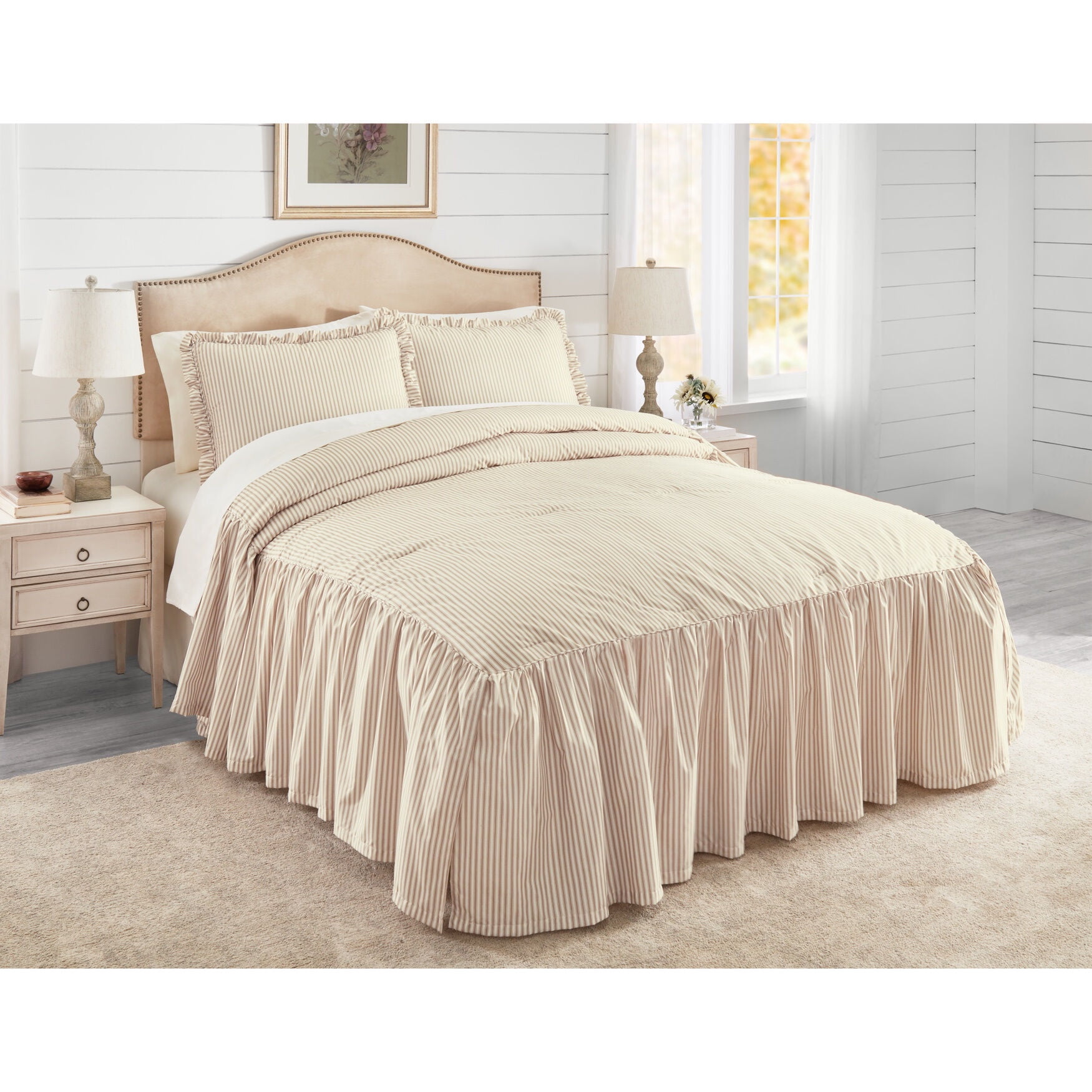 BrylaneHome Ticking Stripe Ruffle Bedspread - Walmart.com