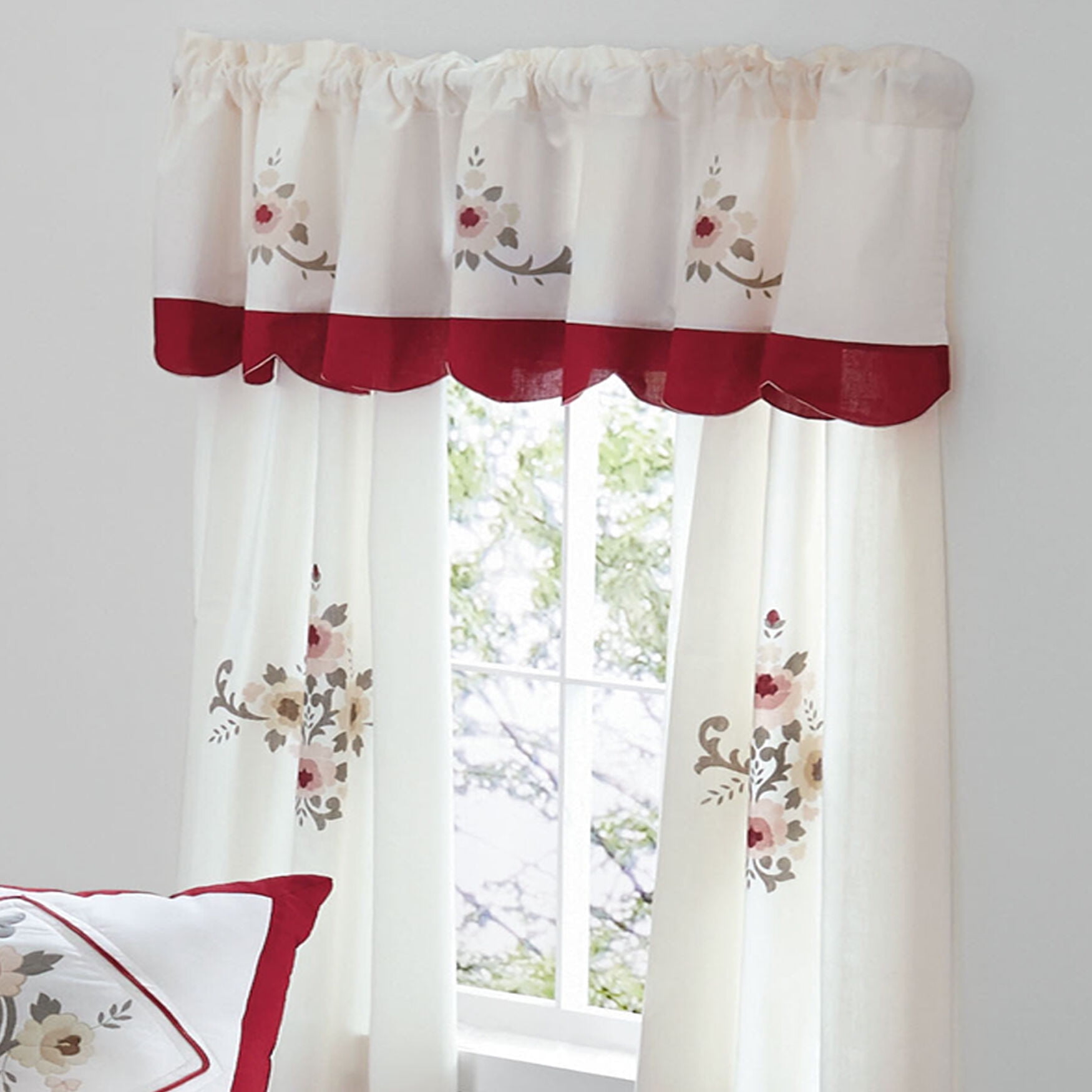 Brylanehome Ava Embroidered Valance, Red Quilt - Walmart.com