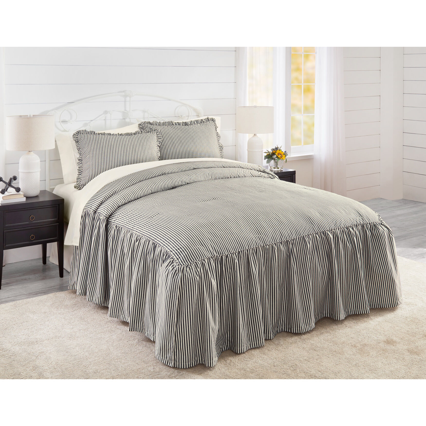 BrylaneHome Ticking Stripe Ruffle Bedspread - Walmart.com