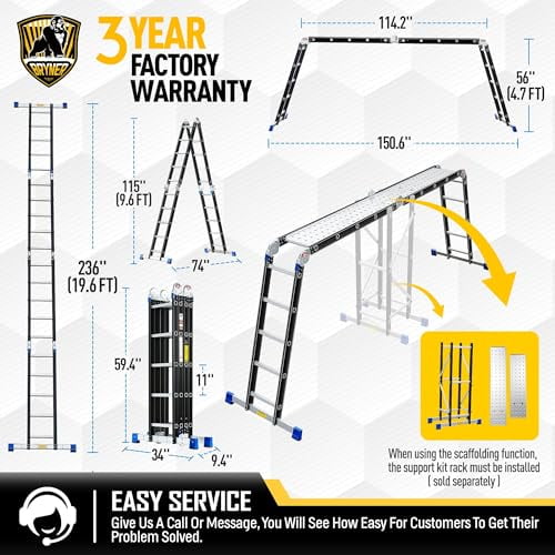 Bryner Folding Step Ladder, 19.6ft, 7 in 1 Multi-Purpose Folding ...
