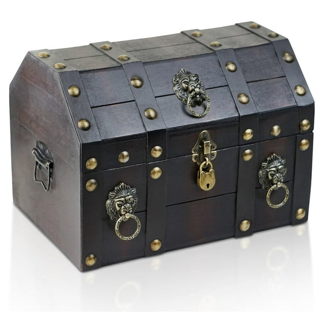 "Brynnberg Wooden Trunk - Lionshead Treasure Chest - 13""x9""x9.5 ...