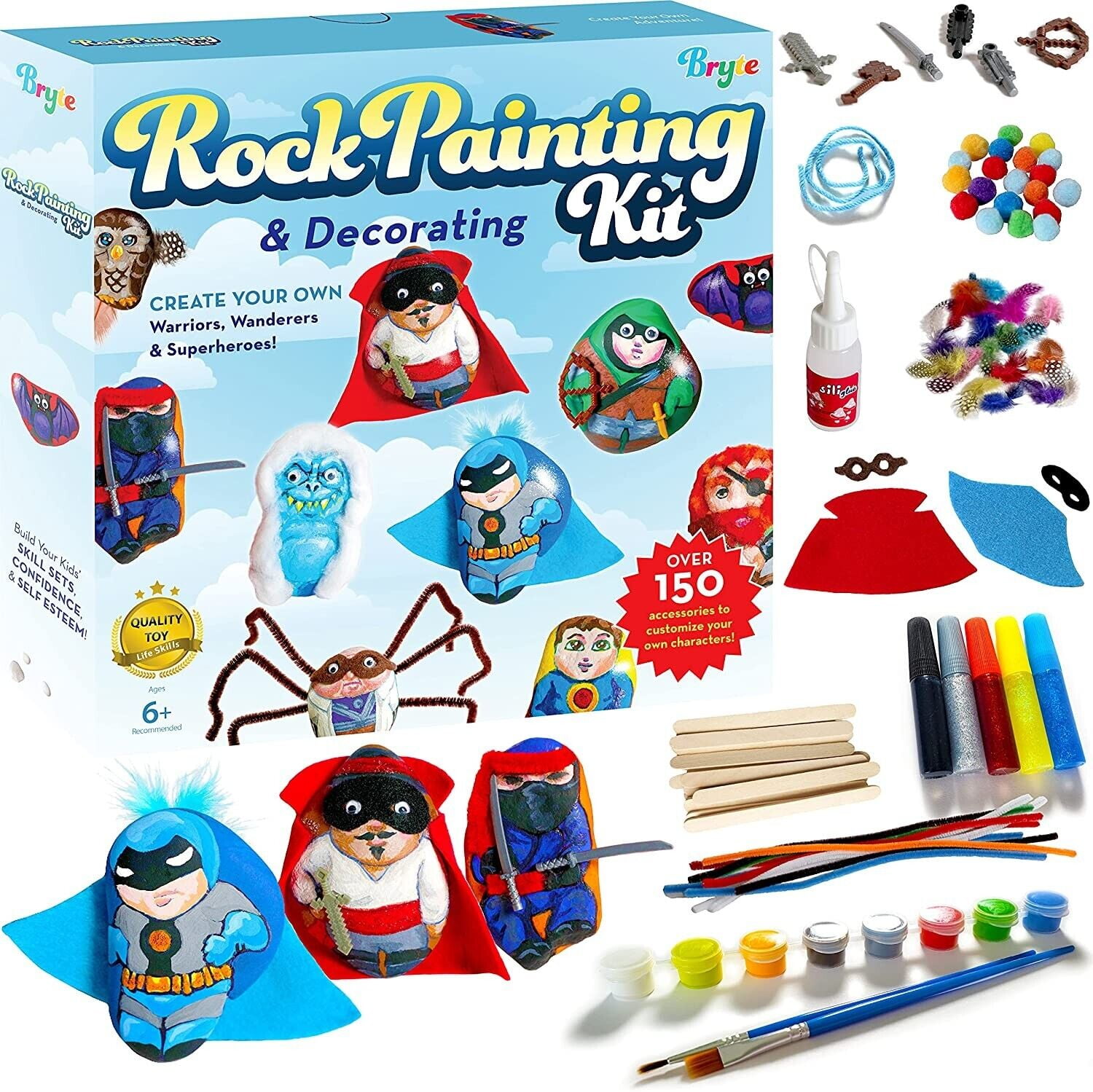 Bryte Rock Painting Kit for Kids 6+ With Ninja, Warrior and Superhero ...