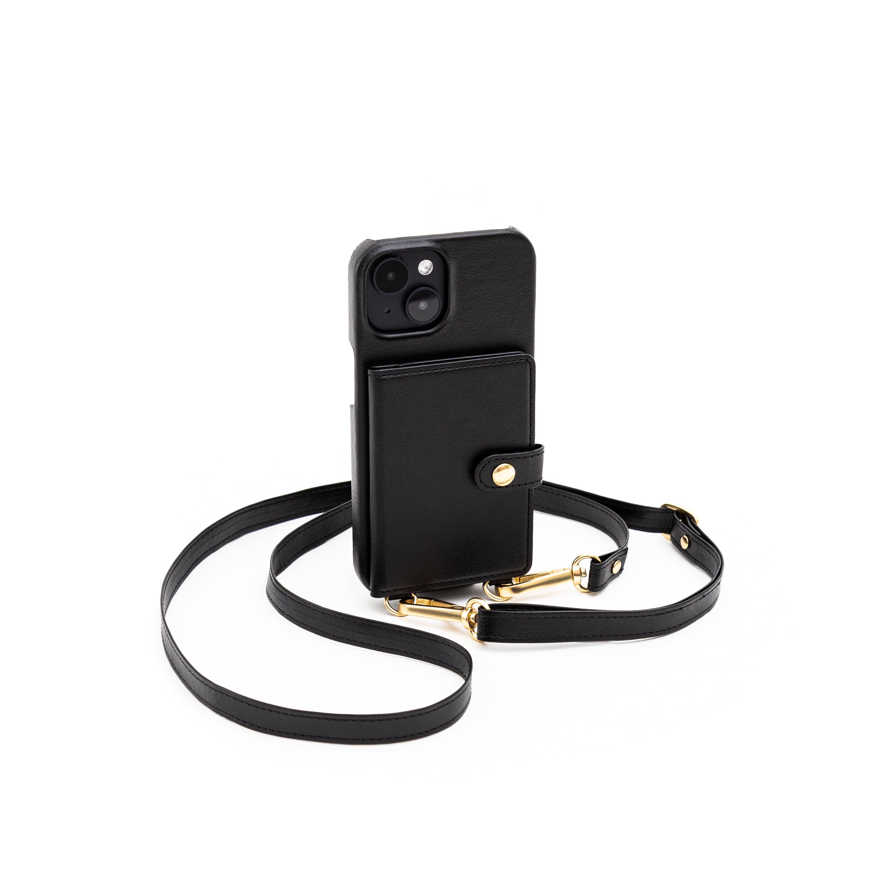 Bryten Silverlake Black Vegan Leather Snap Wallet Crossbody Phone Case ...