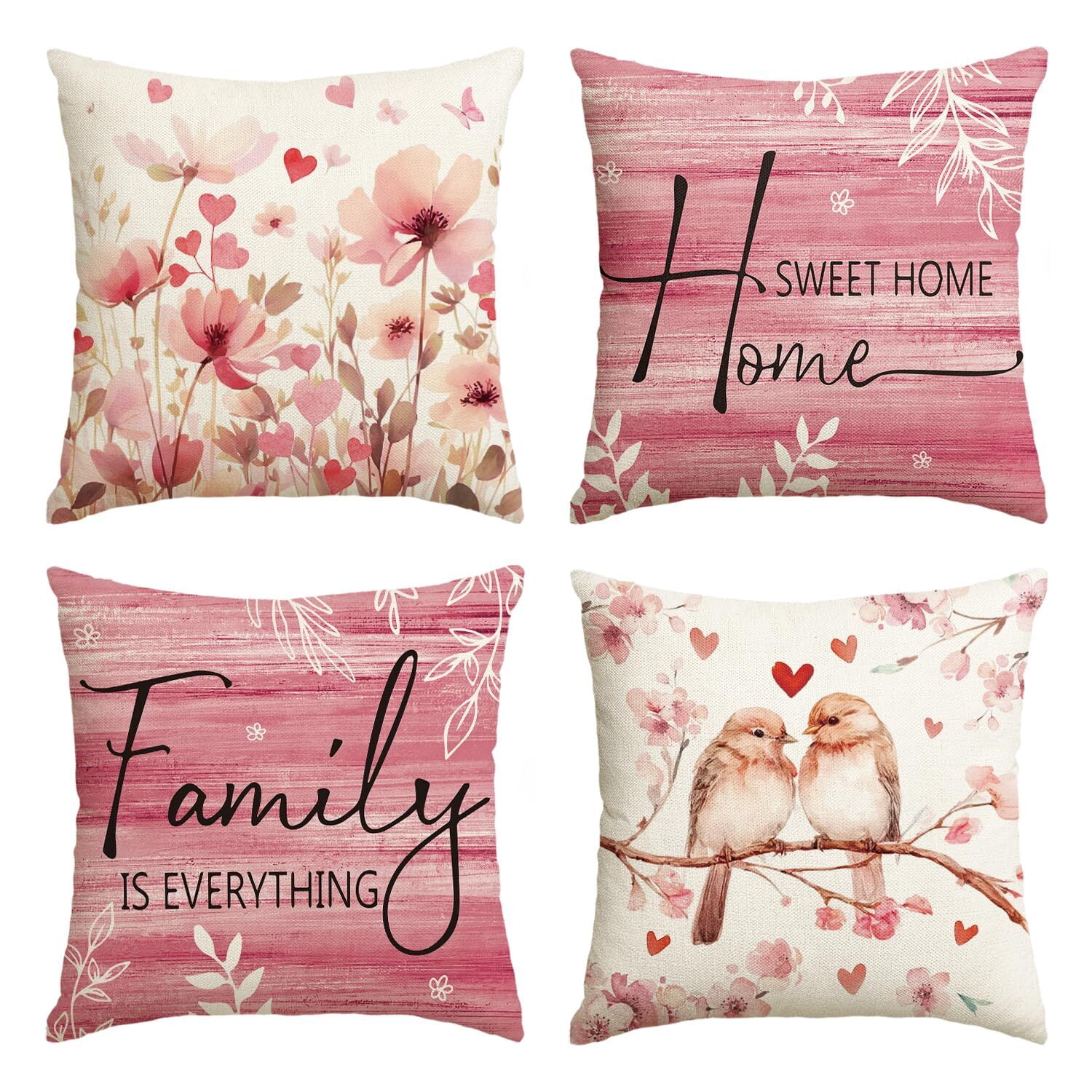 Brythos 16x16 Inch Pink 4 Pack Pillowcases Sweet Home Flower Tit ...