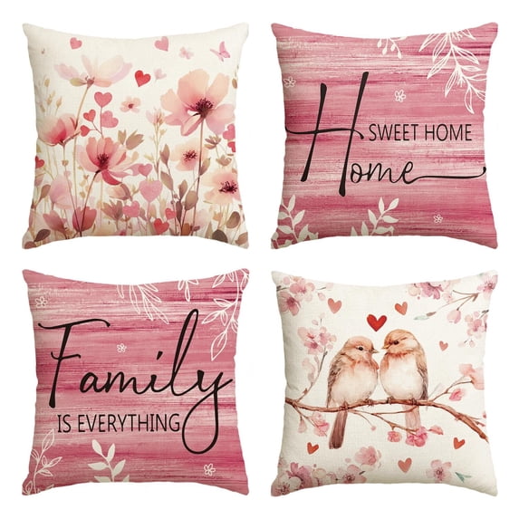 Brythos 16x16 Inch Pink 4 Pack Pillowcases Sweet Home Flower Tit ...