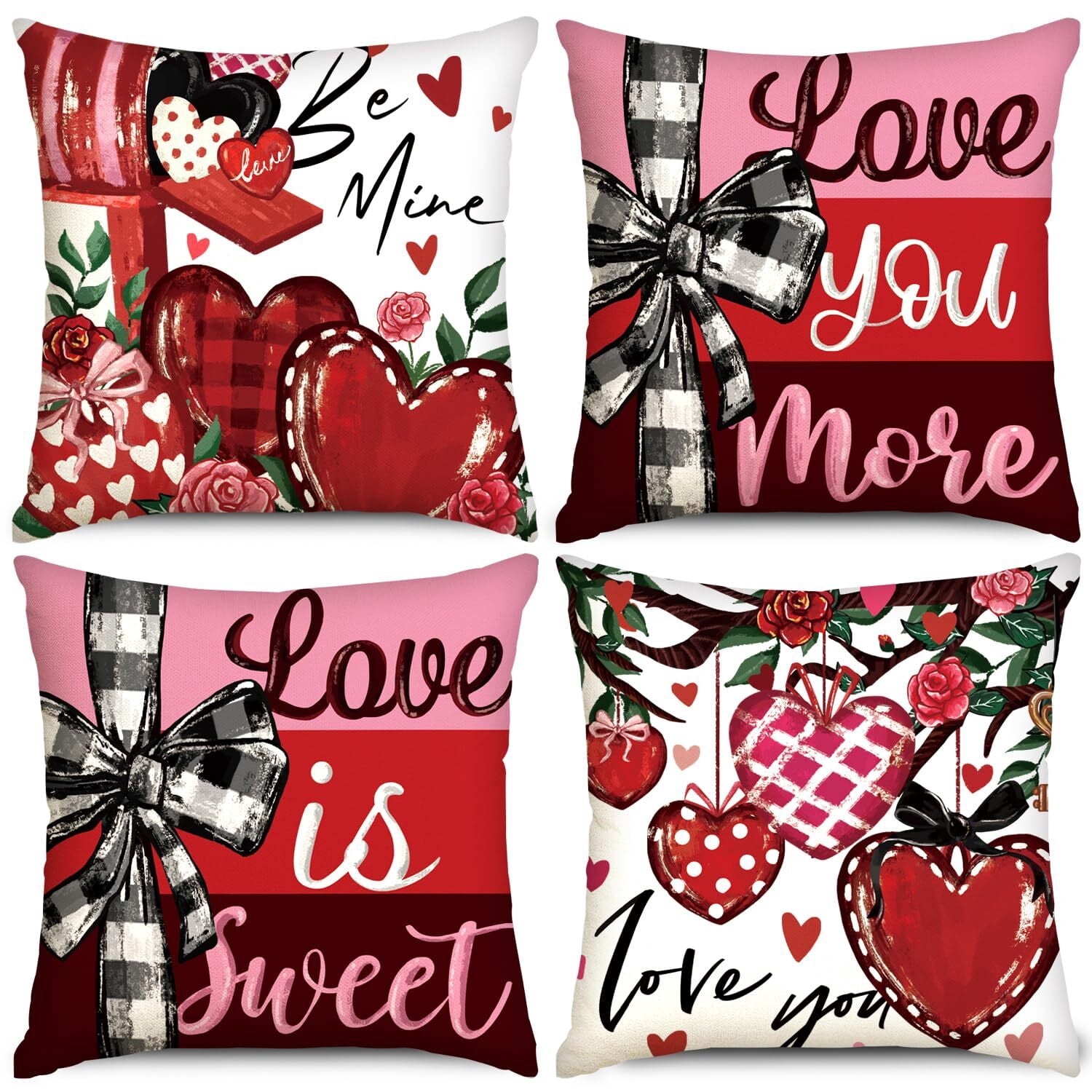 Brythos 18x18 inch 4 Pack Pillowcases: Hearts, Flowers and “Be Mine ...