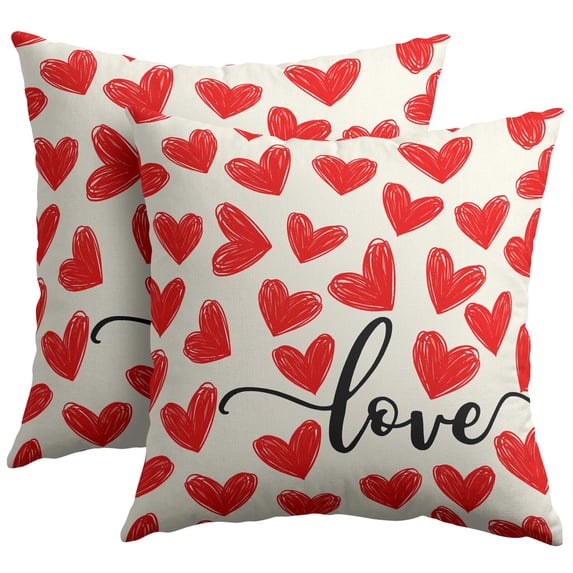Brythos 2-Pack Red Heart Pillow Covers (16x16 Inch) | Linen Valentine’s ...