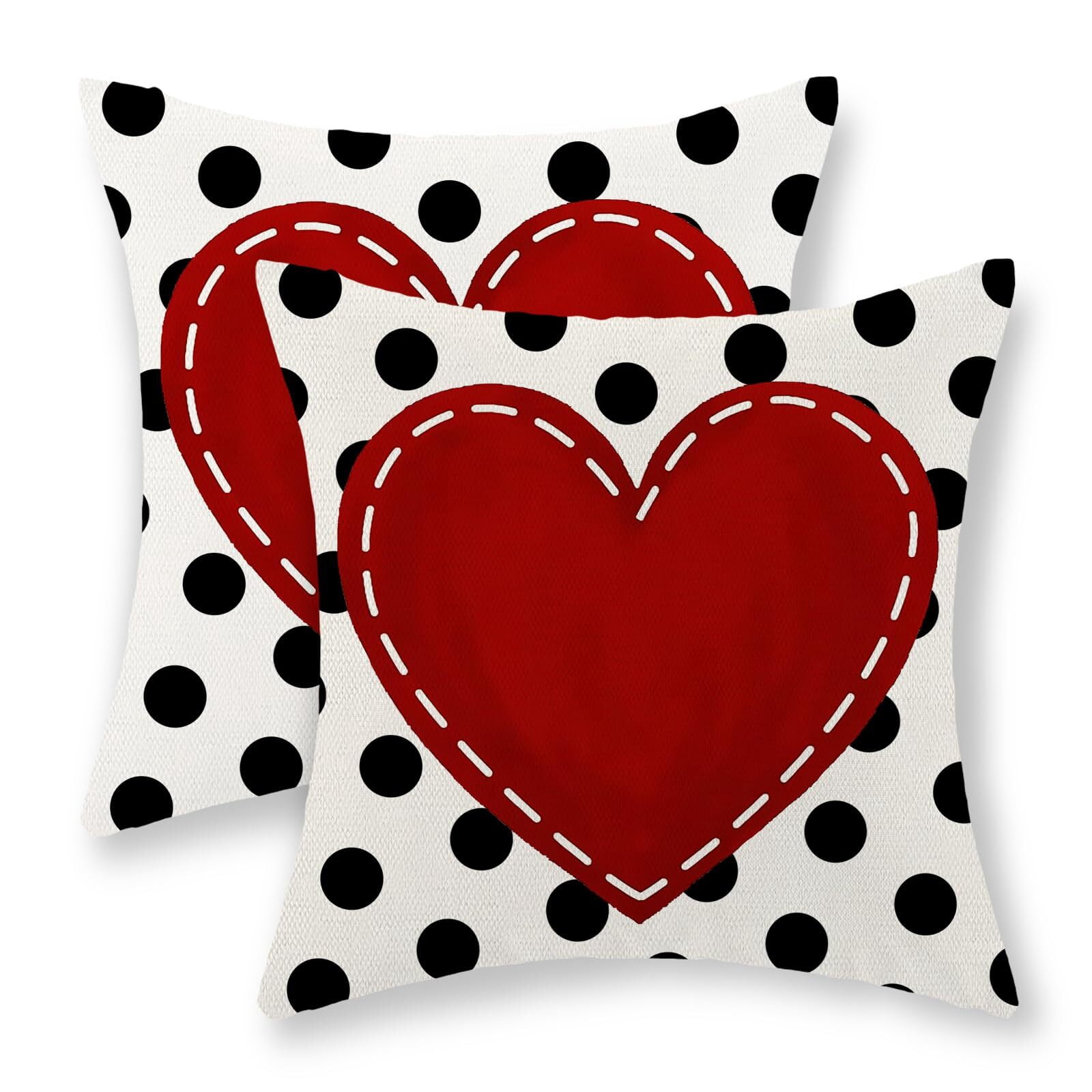 Brythos 20x20 inch 2 Pack Linen Pillowcases: Red Polka Dot and Heart ...