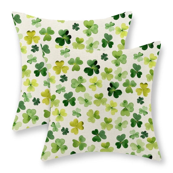Brythos 2Pack 22x22inch Linen Square Pillowcases Lucky Green Shamrocks ...