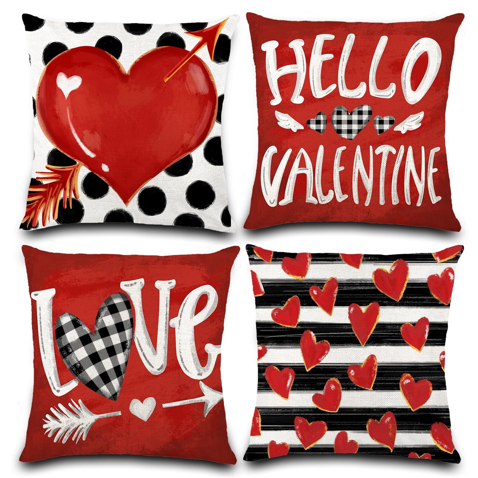 Brythos 22x22 Inch Valentine's Day Decorative Throw Pillow Cover - Polka Dot, Stripe & Buffalo ...