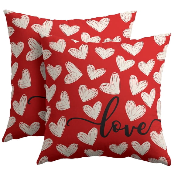 Brythos 2PCS 16x16 Inch Red Beige Heart Valentine Pillow Covers Linen ...