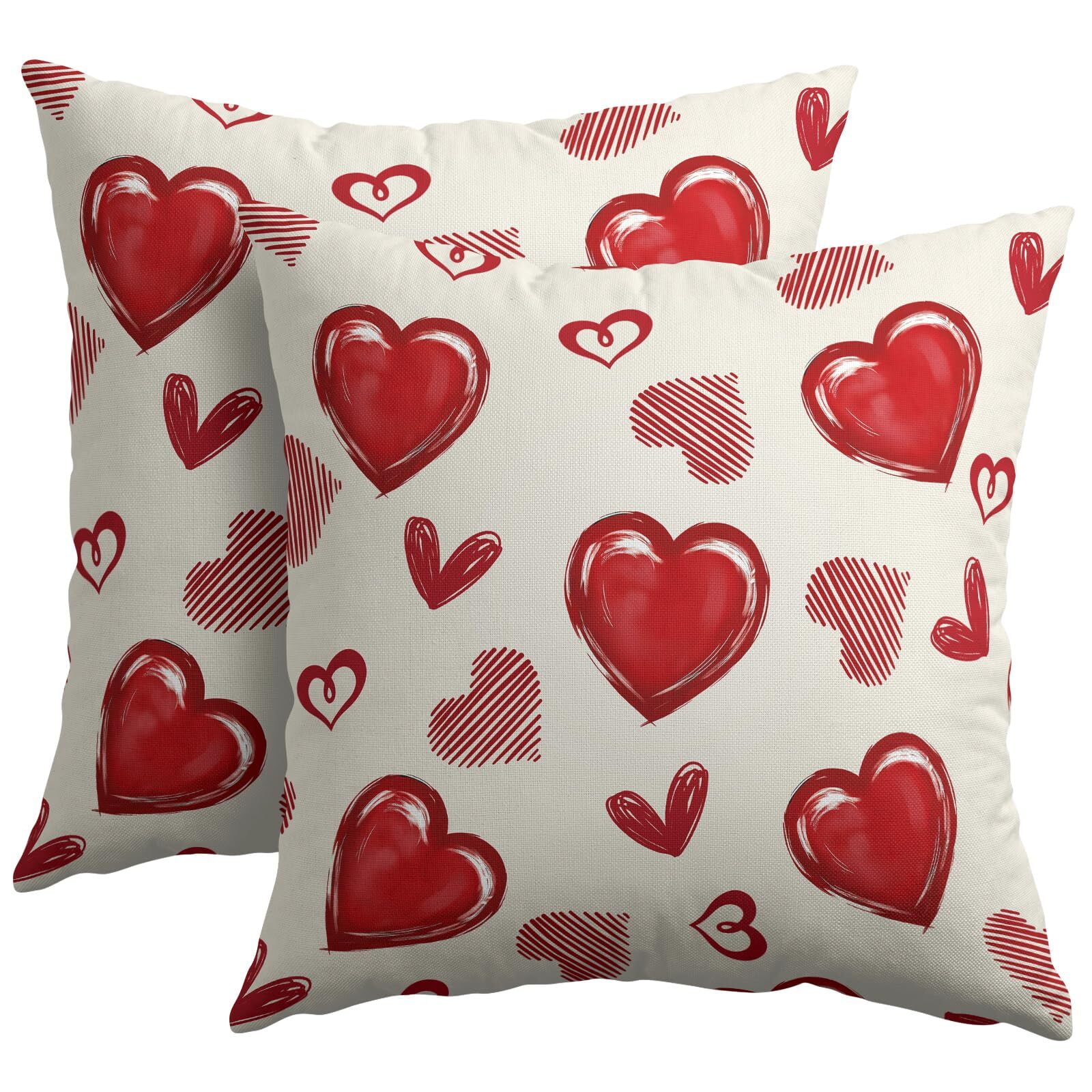 Brythos 2PCS 20x20 Inch Beige Red Heart Valentine Pillow Covers | Linen ...