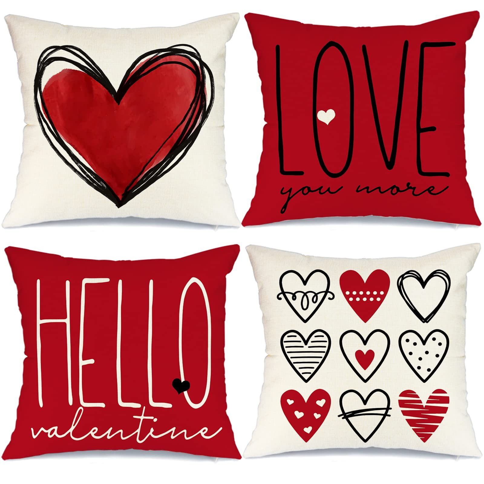 Brythos 4-Piece Valentine's Day Throw Pillow Case (22x22 Inches) - Red ...
