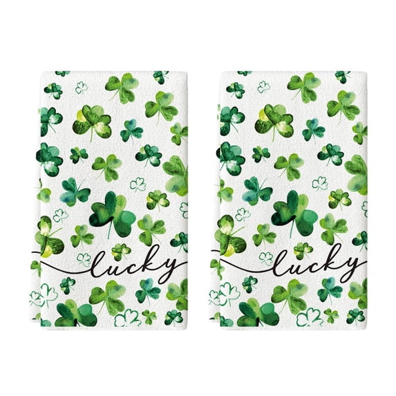 Brythos Beige Clover Shamrock St. Patrick's Day Kitchen Towel Set of 2 ...