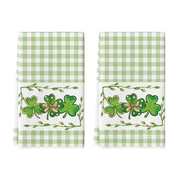 Brythos Buffalo Plaid Clover Shamrock St. Patrick's Day Kitchen Towel ...