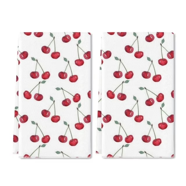 Brythos Cherry and Wreath Pattern Kitchen Towel Set of 2, 16x24 Inch ...