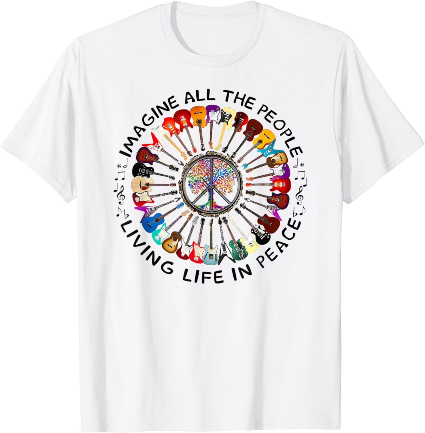 Brythos Imagine All The People Living Life In Peace Guitar Peace Sign T ...